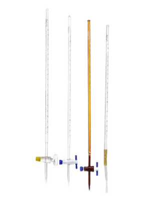 Burette (50 mL, clear, glass piston, 0.1 mL rating)