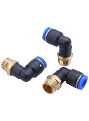 Bend air connector, 4mm pipe, male thread 1/4 (PL4-02)