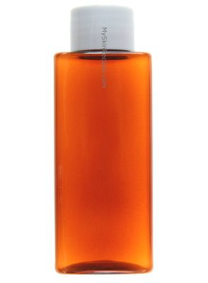 Tea-colored bottle, tall square shape, white screw cap, 120ml