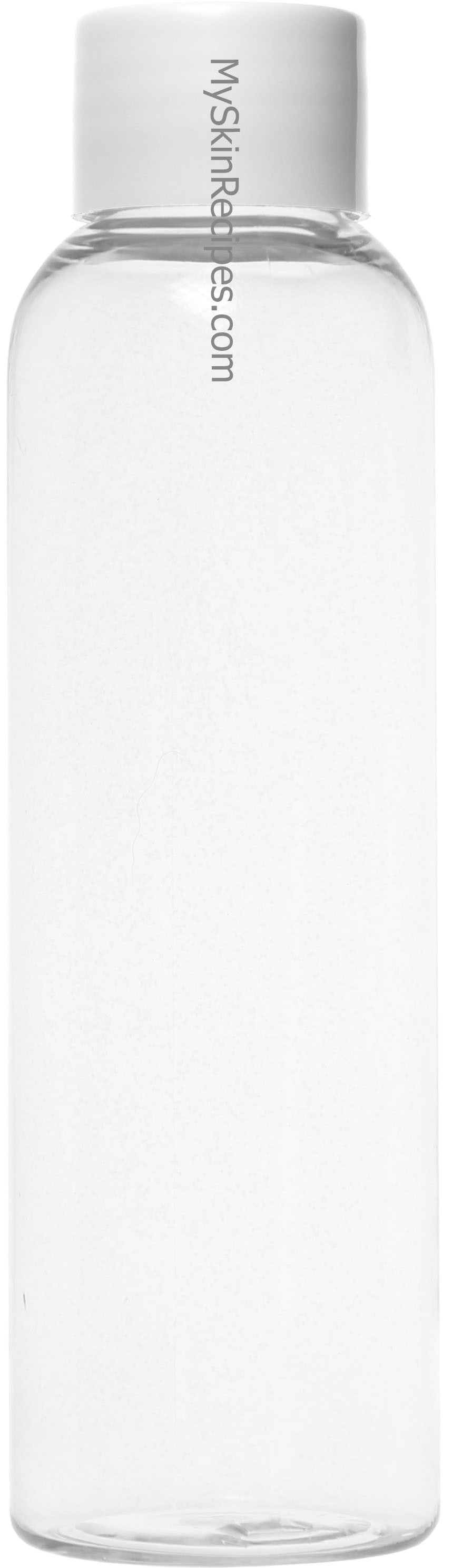 Clear plastic bottle, screw cap, white, 120ml